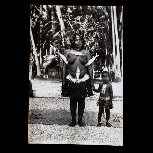 Woman wearing a fish dance ceremonial costume, Anetan district, Nauru ...