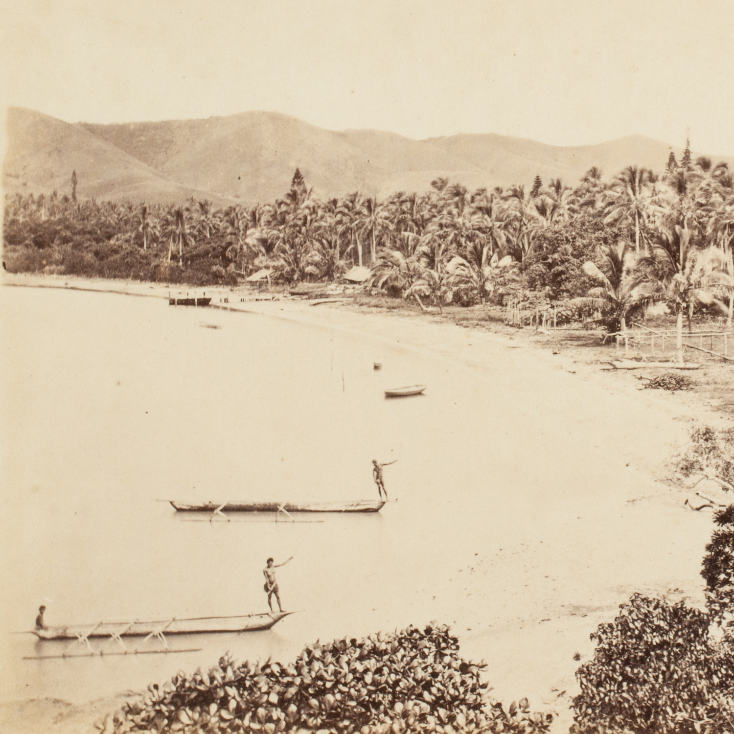 Two views of the Kanak village at Gouars, New Caledonia, 1874 ...